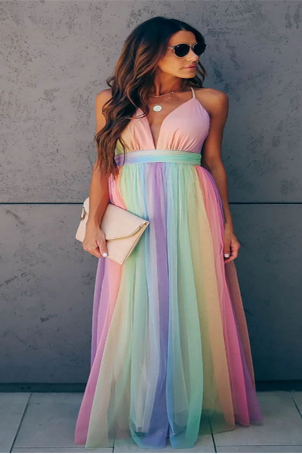 Andrea’s™ | Verträumtes Pastell-Tüll-Maxikleid mit fließender Silhouet ...